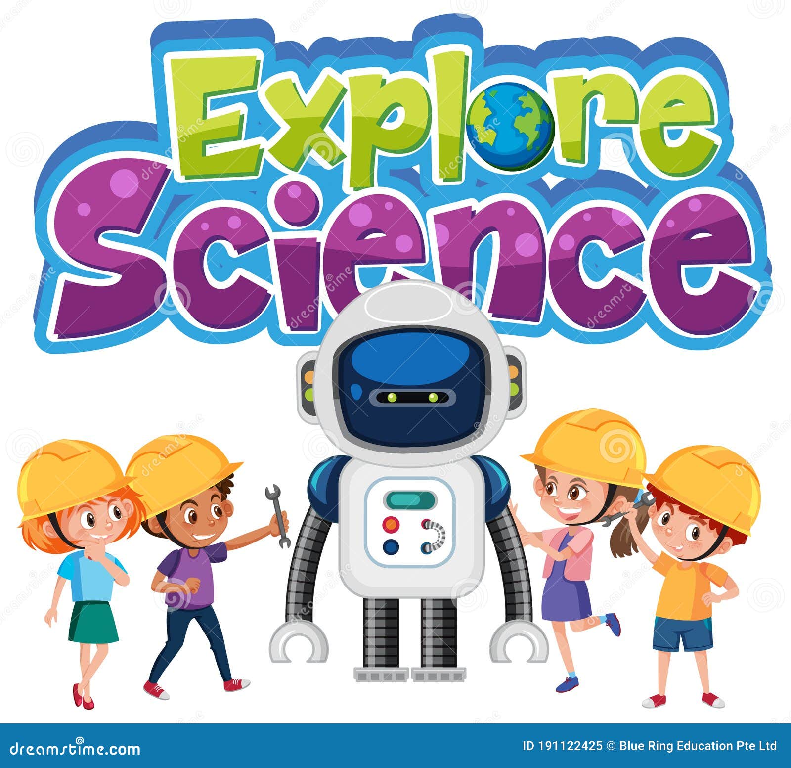 Explore Science Logo With Ufo Game Background Scene Cartoon Vector ...