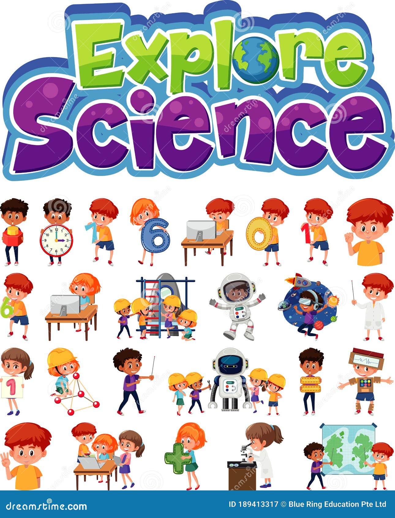 Explore Science Logo With Ufo Game Background Scene Cartoon Vector ...