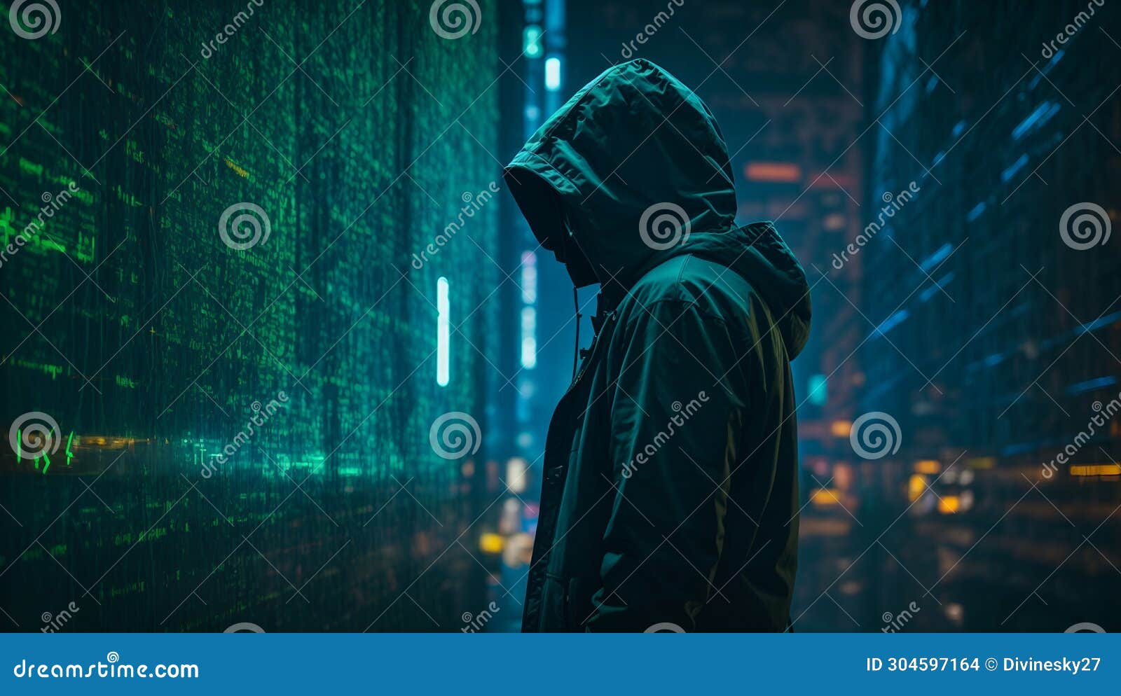 Cybernetic Silhouette: Shadows of the Quantum Sage. Generative AI Stock Illustration ...