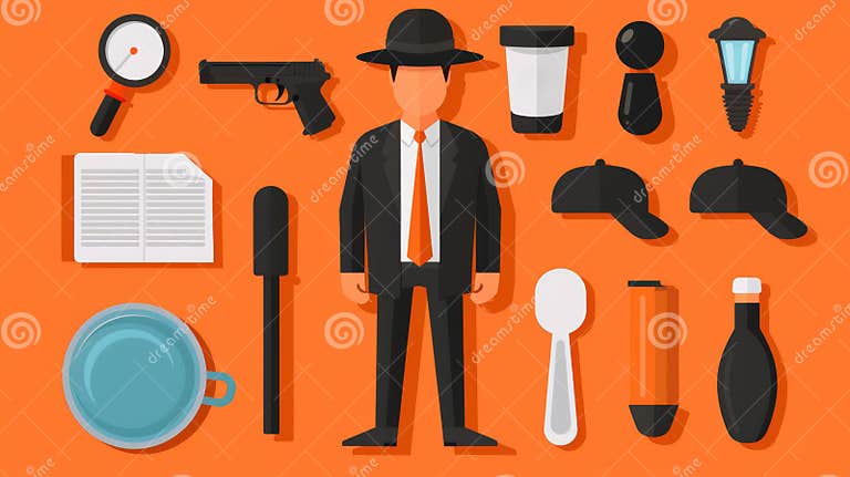 Explore Sleek Black Vector Designs Featuring Iconic Detective Symbols ...