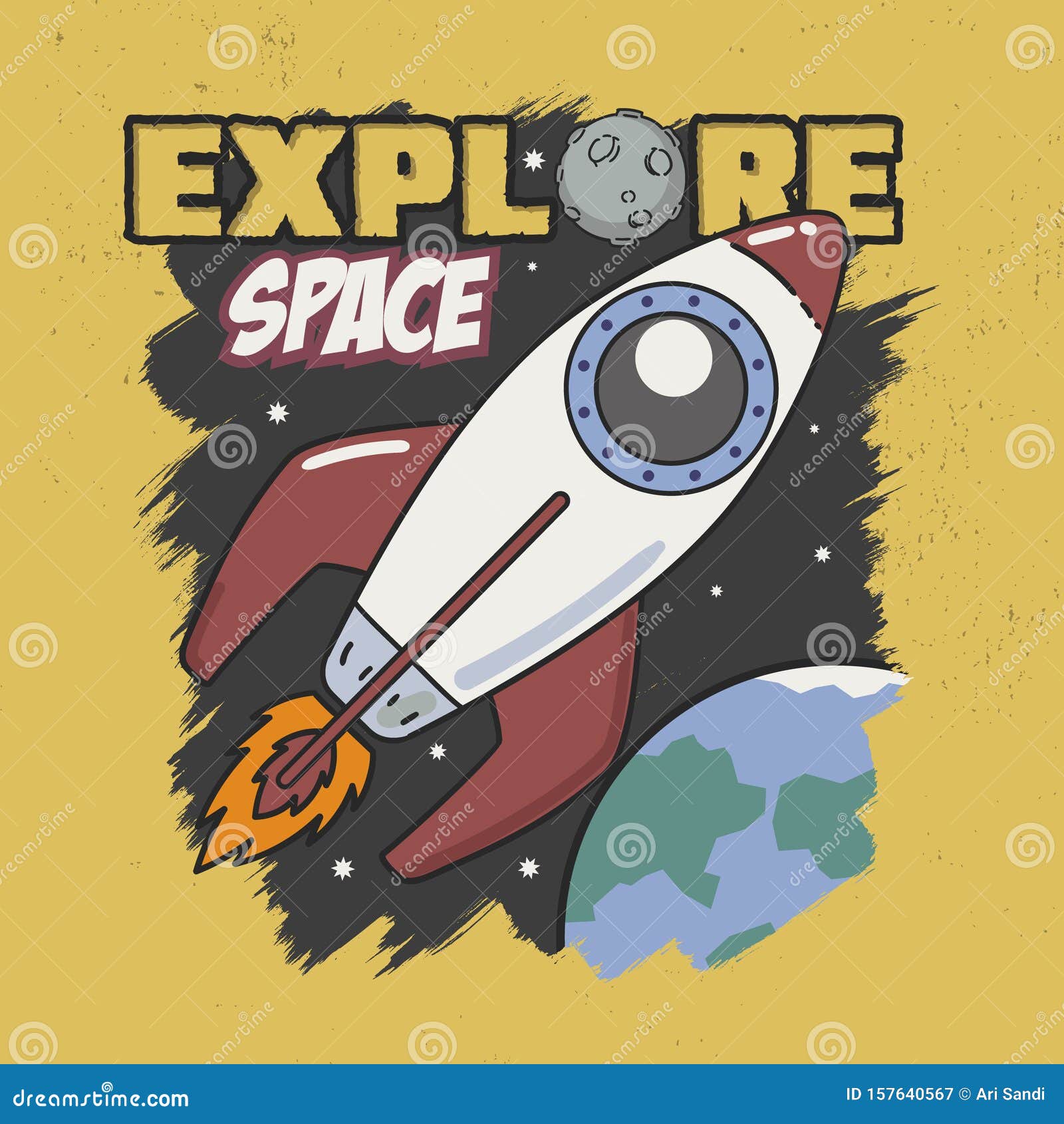 Space Slogan Cosmic Cards Hand Drawn Illustrations. Planets And Ships ...