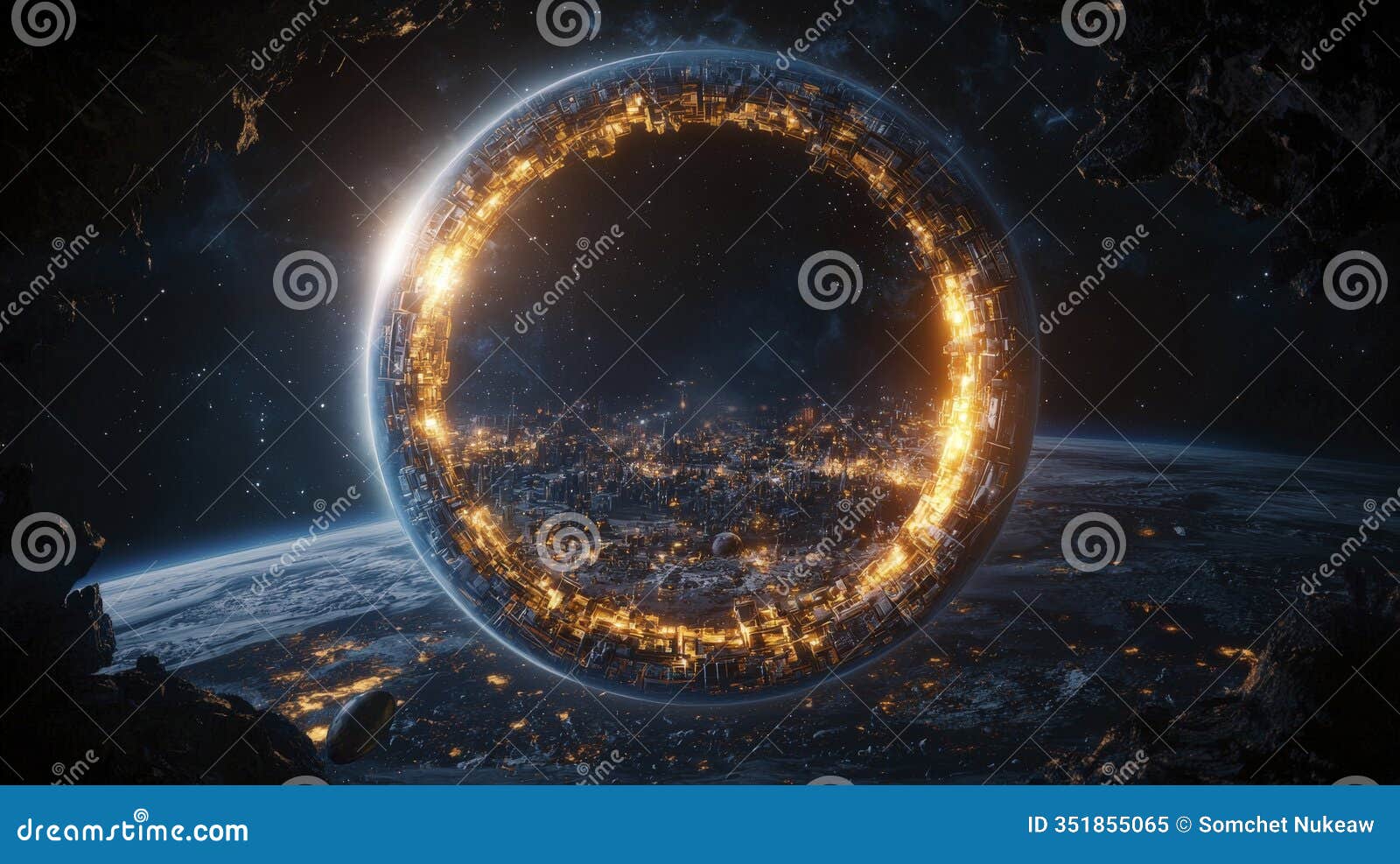 Circular Space Settlement Design Futuristic Urban Environment Outer ...
