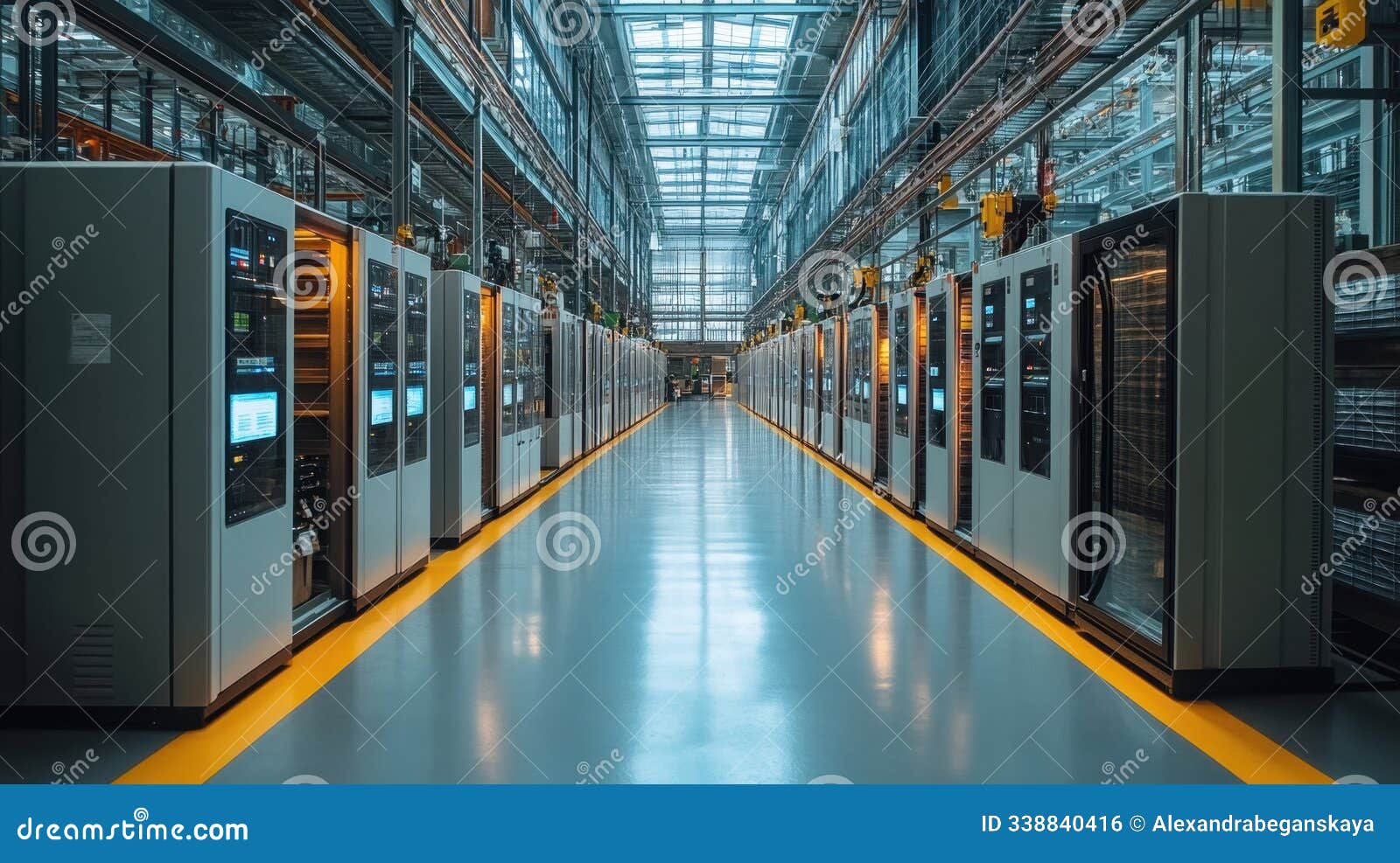 Modern Data Center Corridor with Server Racks Stock Illustration ...