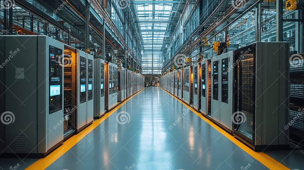 Modern Data Center Corridor with Server Racks Stock Illustration ...