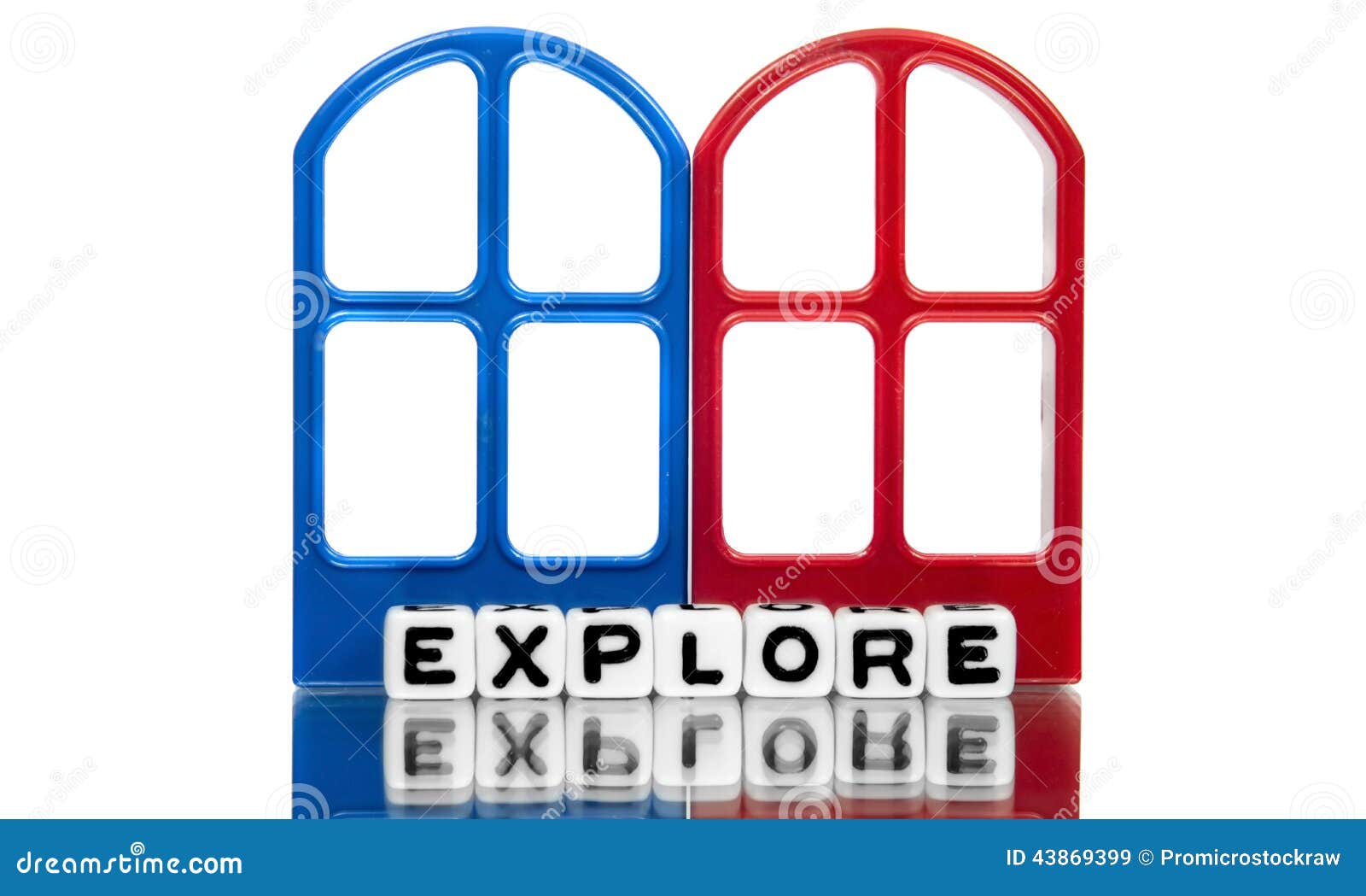 Explore Text on Red and Blue Frames Stock Image - Image of door, estate ...