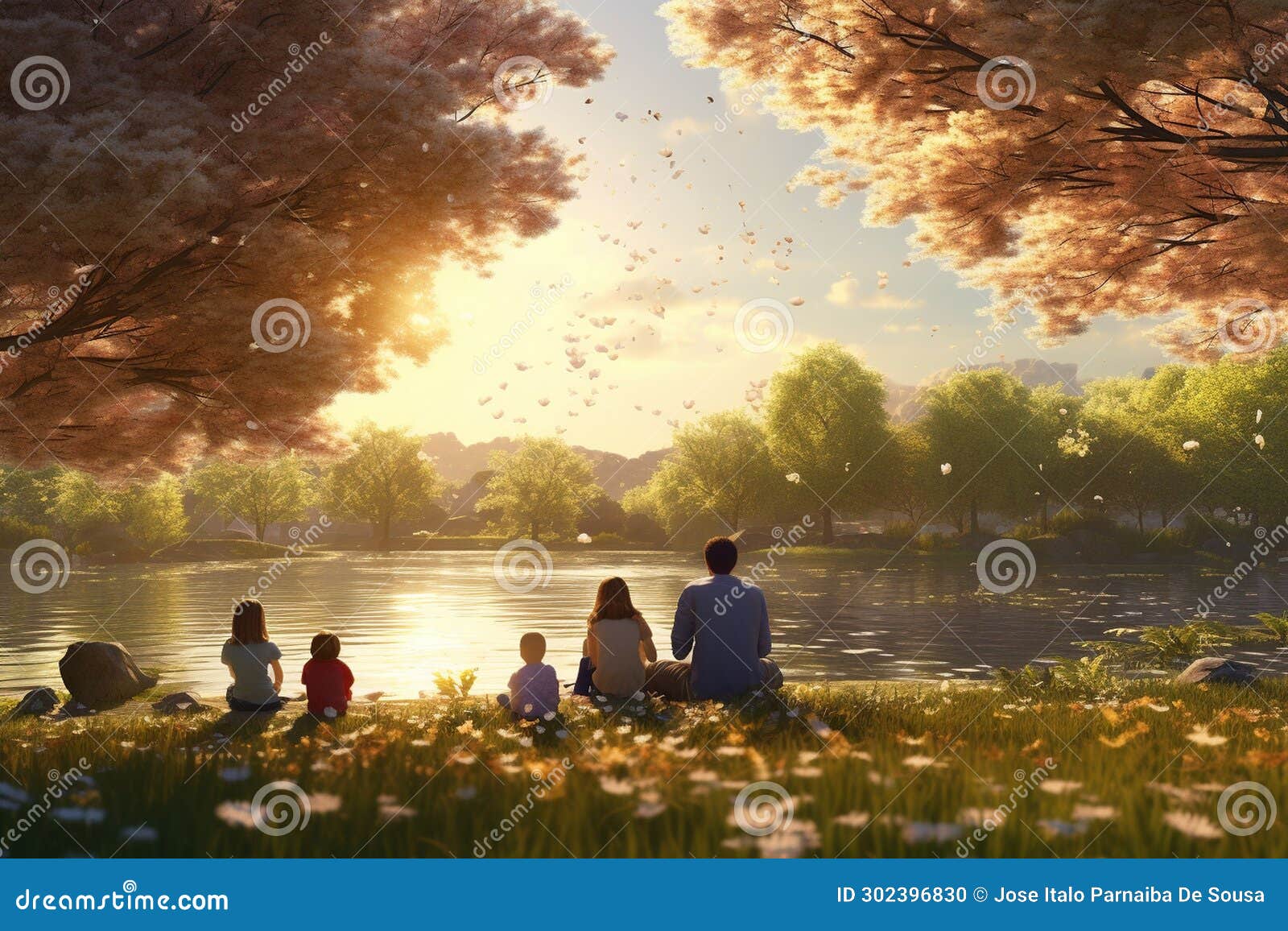 Explore the Theme of Springtime Family Bonding Stock Illustration ...