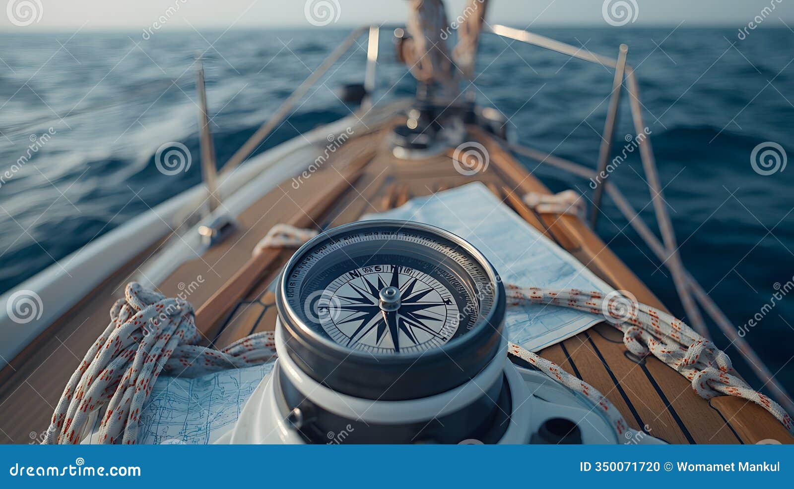 Top-Down View of a Sailing Navigation Compass on a Yacht with Maps ...
