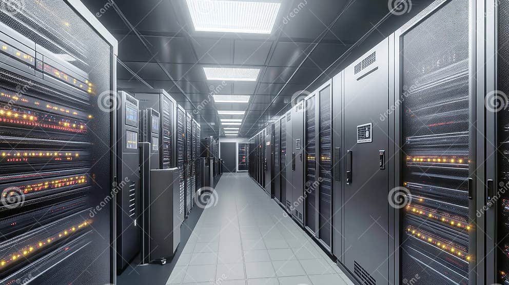 Explore a Vibrant Data Center Bustling with Activity, Where Rows of Sleek Servers and Advanced ...