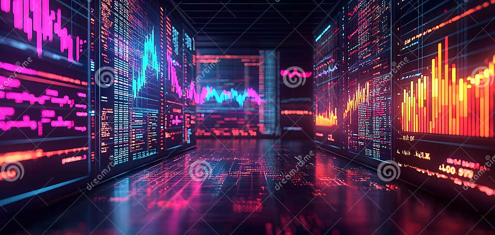 Explore the Virtual Financial Pulse with Vibrant Digital Screens and ...