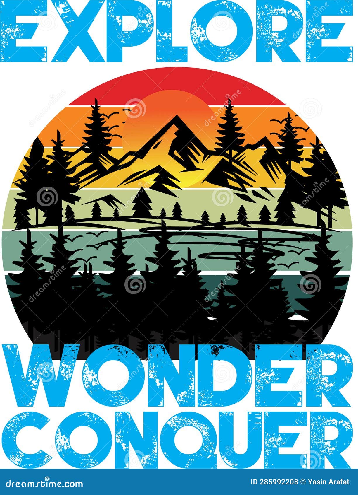 Explore Wonder Conquer Hiking Summer Design Stock Vector - Illustration ...