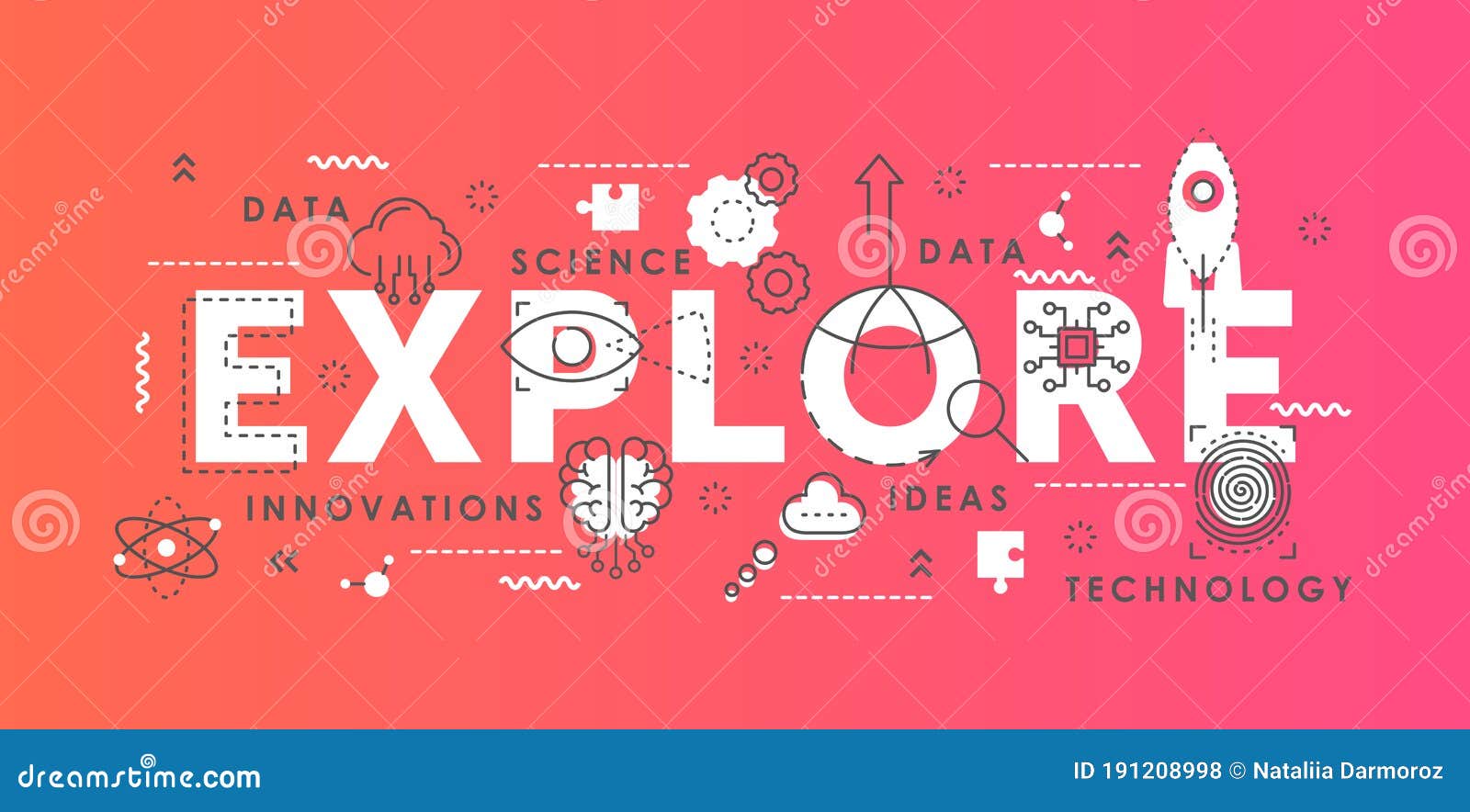 Explore Word Abstract Thin Line Vector Illustration With Innovation ...