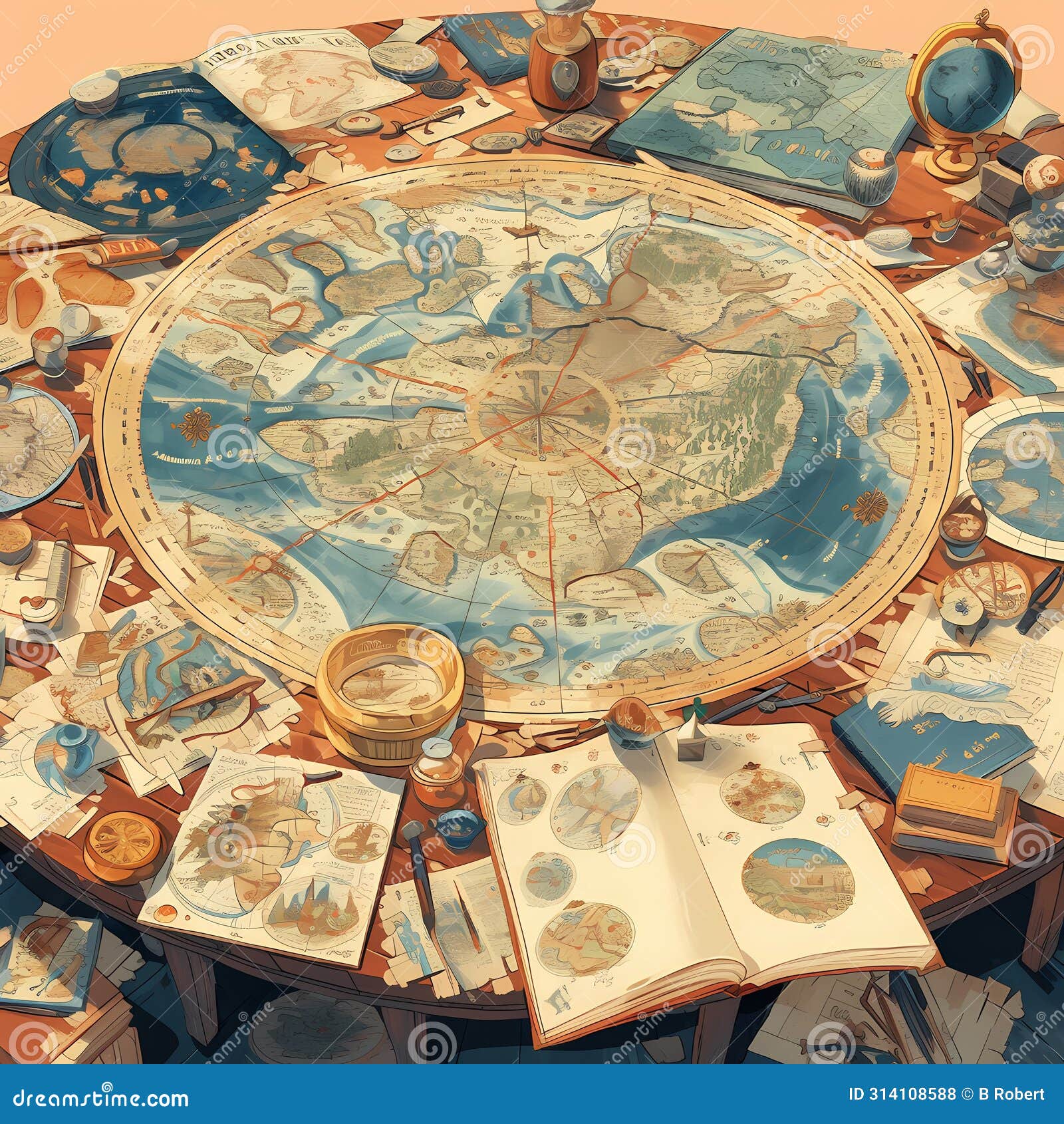 Explore the World with Ancient Maps Stock Illustration - Illustration ...