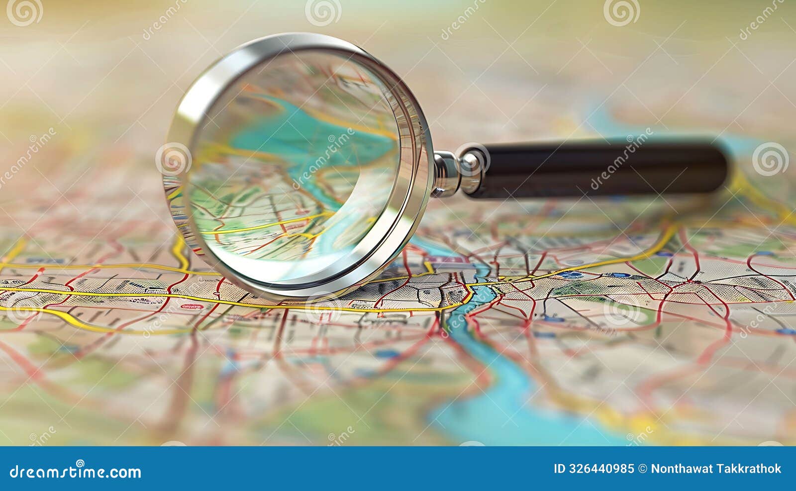 Explore the World: 3D Magnifying Glass on Map Background with Copy ...