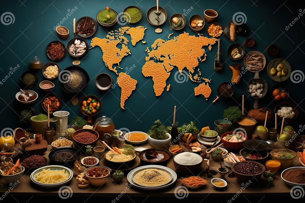 Explore the World through Delectable Culinary Diversity. Stock Photo ...