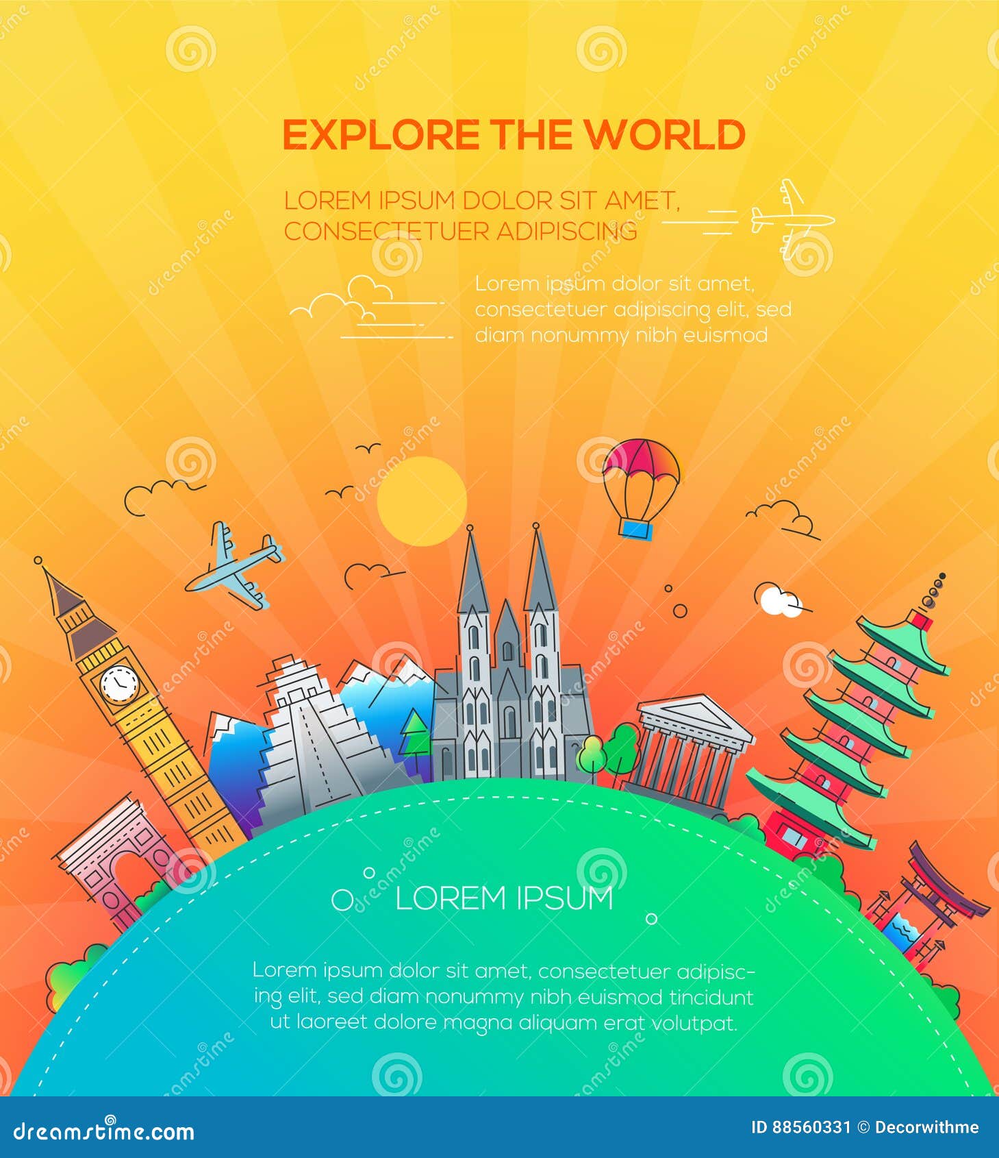 Explore the World - Flat Design Travel Composition Stock Vector ...