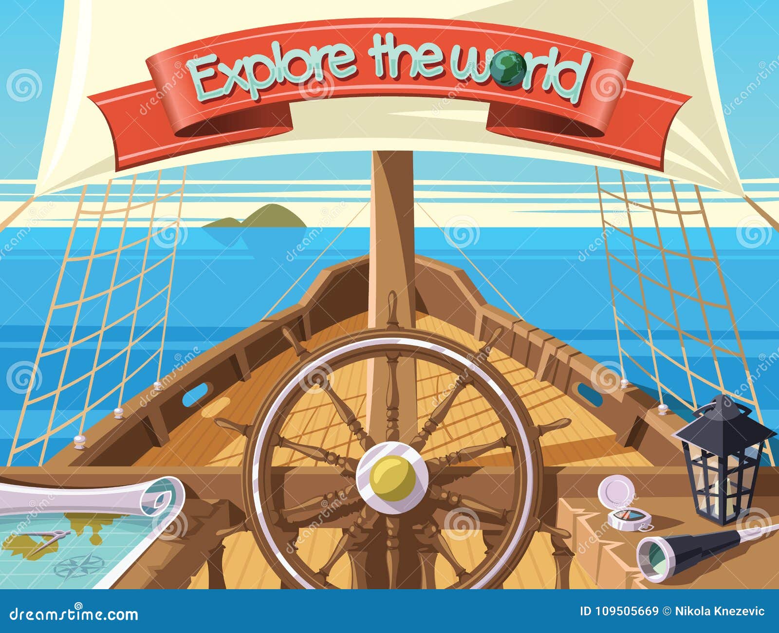 Explore the World with Sailing Ship Stock Illustration - Illustration ...