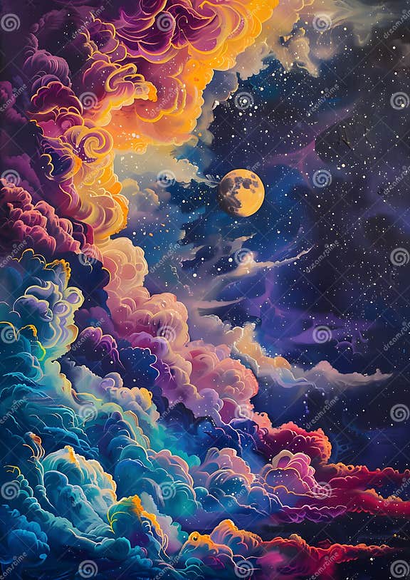 Explore the World of Space Art Featuring Cosmic Clouds, Moonlit Sky ...