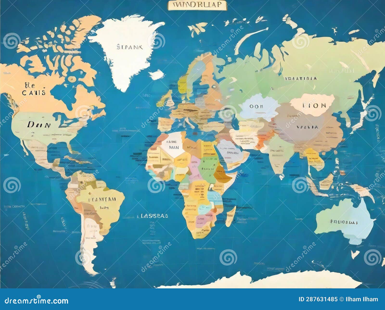 Explore the World Stunning World Map Art Stock Image - Image of blue ...