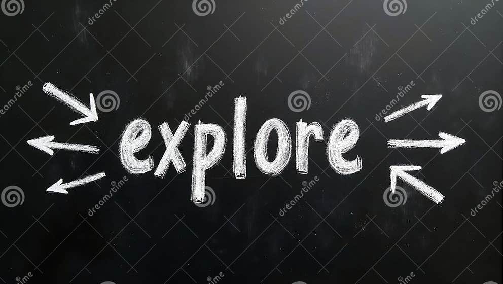 Explore Written in Bold White Chalk with Arrows on Blackboard Stock ...