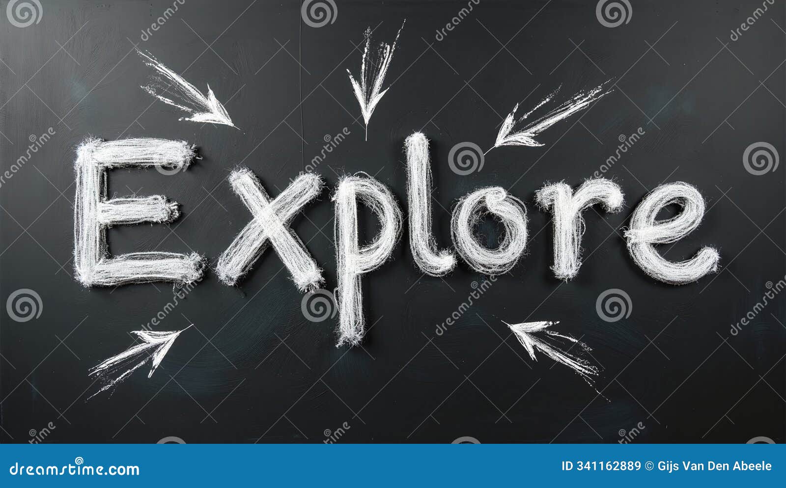 Explore Written in Bold White Chalk with Arrows on Blackboard Stock ...