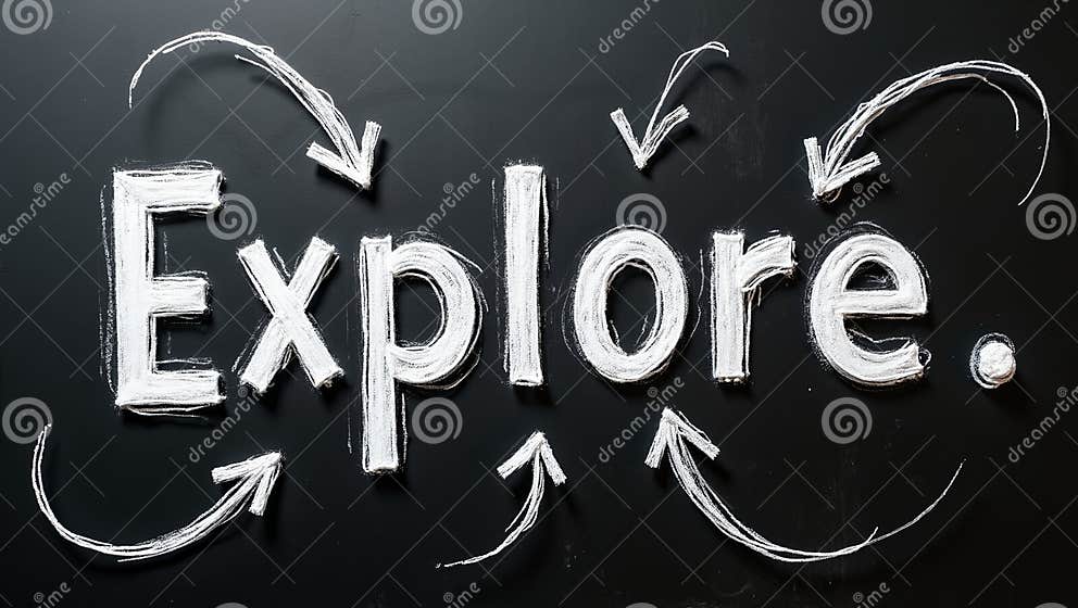 Explore Written in Bold White Chalk with Arrows on Blackboard Stock ...