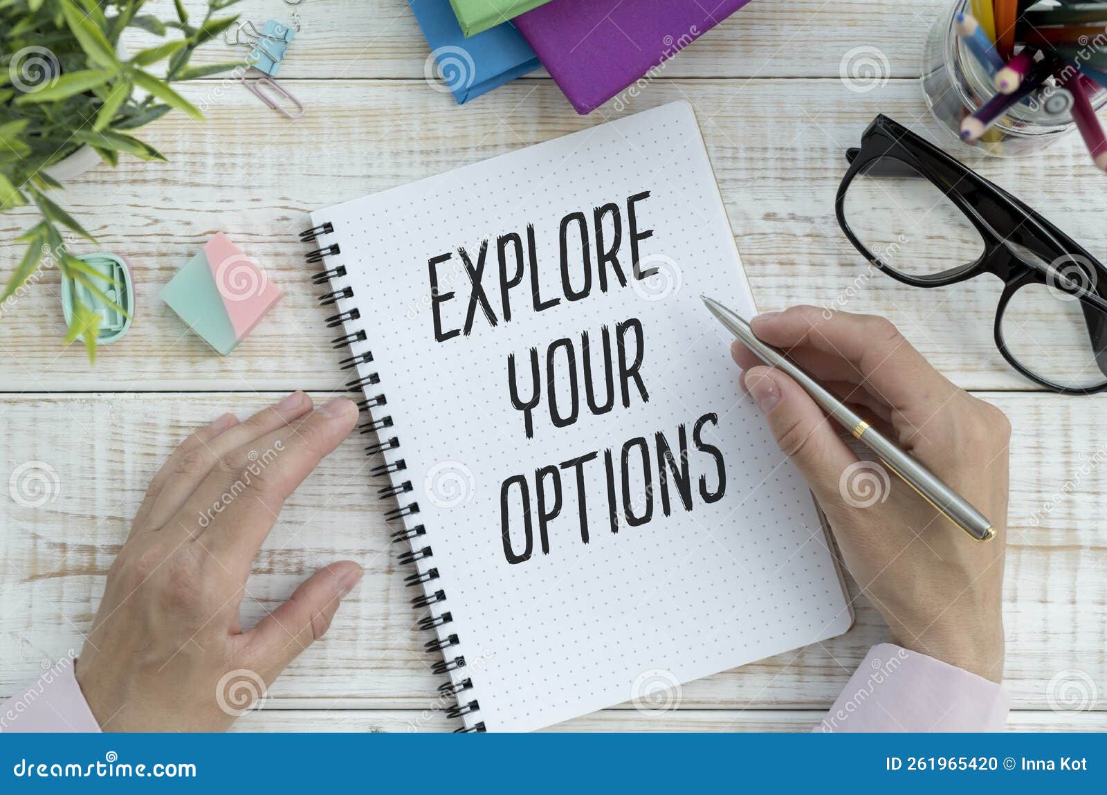 Explore Your Options Write on Sticky Note Isolated on Wooden Table ...