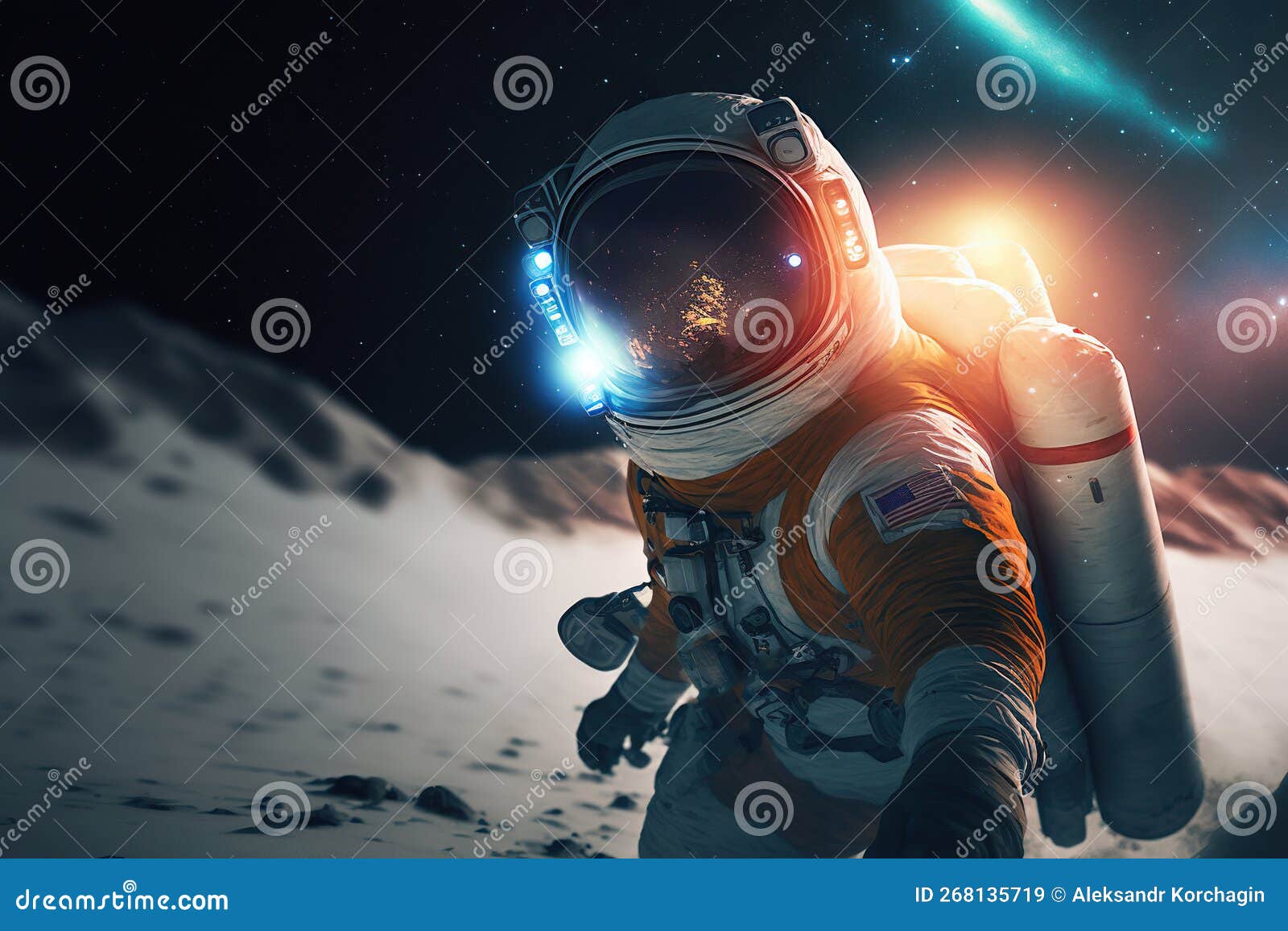 Explorer Astronaut in Desert on a Moon Stock Illustration ...