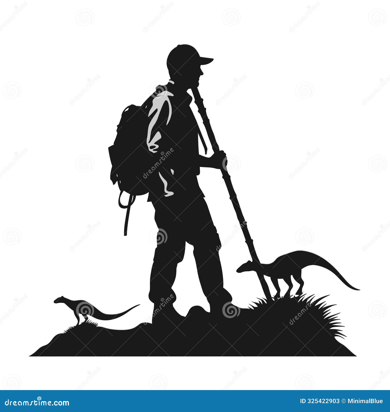 Explorer with Backpack and Walking Stick Silhouette Stock Illustration ...