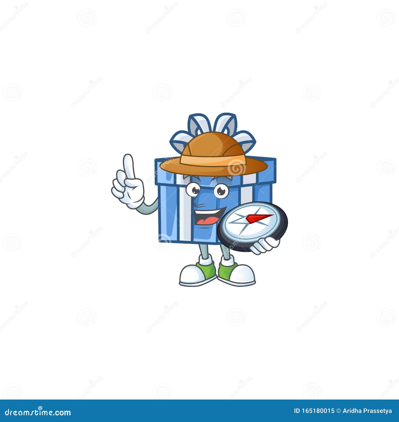 Explorer Blue Gift Box Cartoon Character Holding a Compass Stock Vector ...