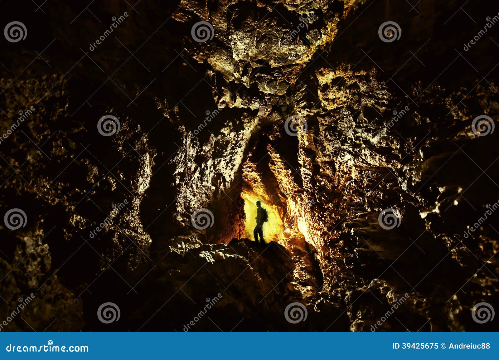 Explorer in Cave with Light Stock Image - Image of ground, deep: 39425675
