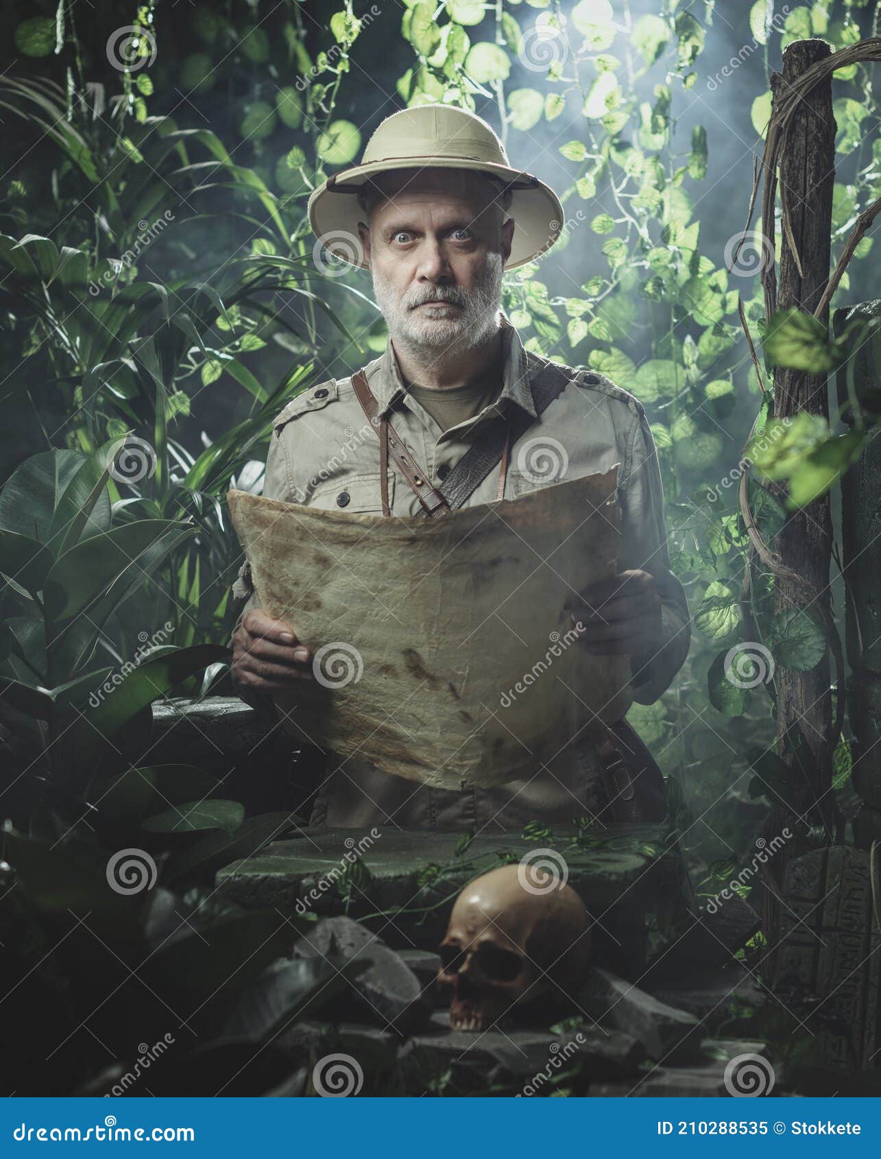 Explorer Checking a Map in the Forest Stock Image - Image of people ...