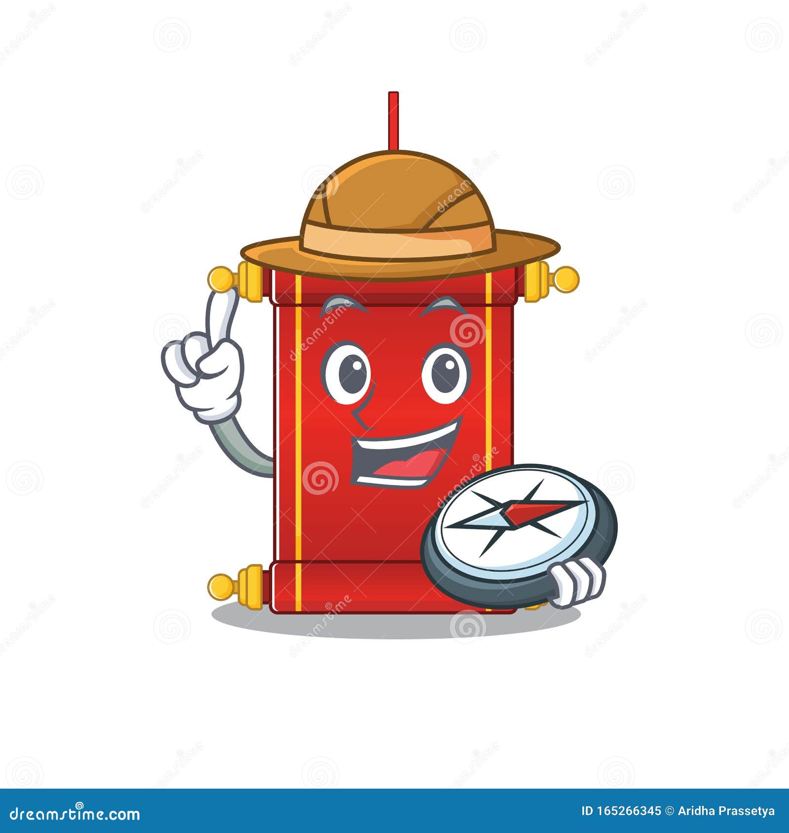 Explorer Chinese Scrolls Cartoon Character Holding A Compass ...