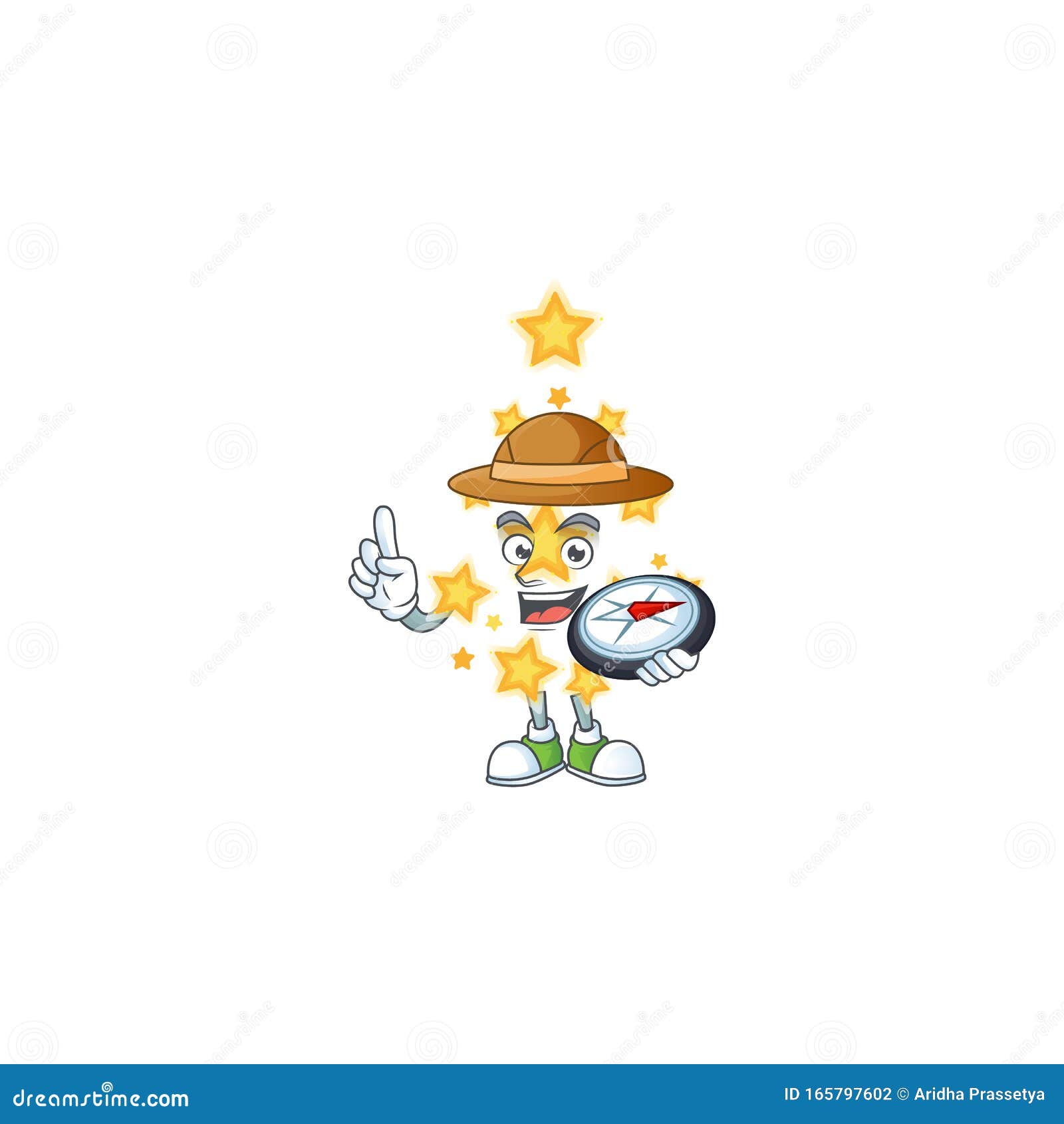 Explorer Christmas Star Cartoon Character Holding a Compass Stock ...