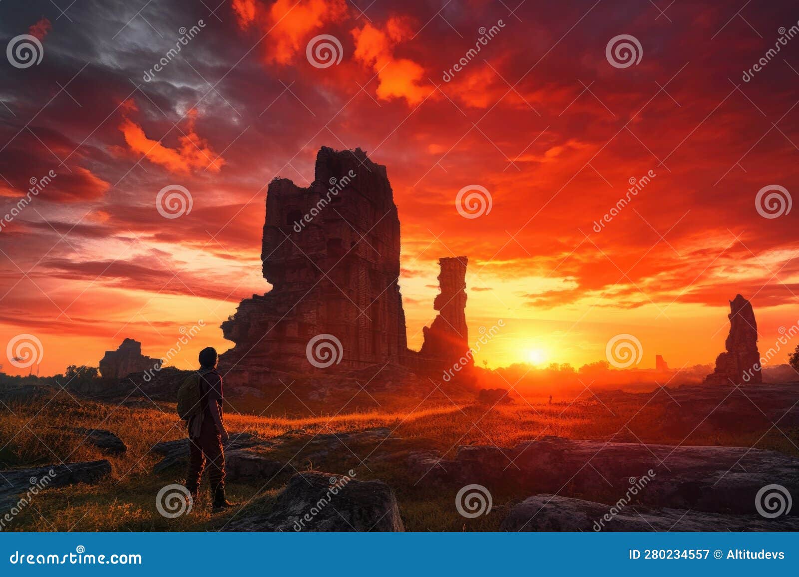 Explorer Exploring the Ruins of an Ancient Civilization, with ...