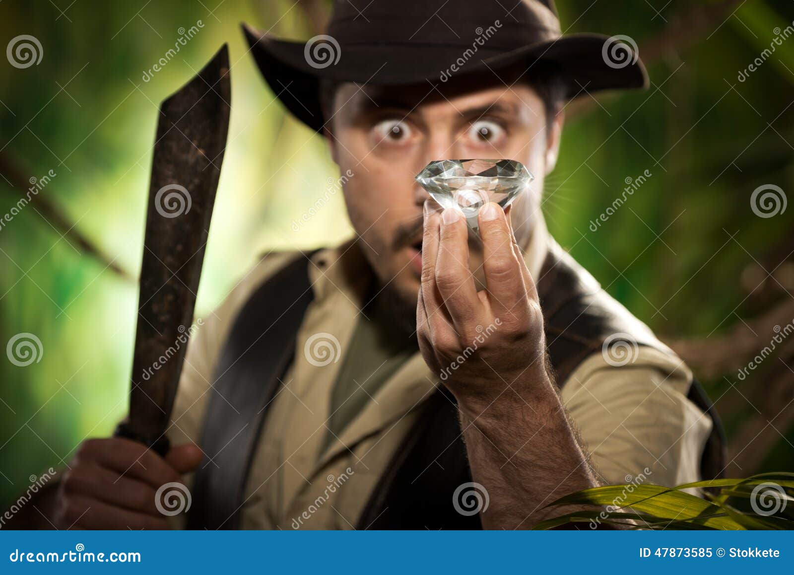 Explorer Finding a Huge Gem in the Jungle Stock Image - Image of ...