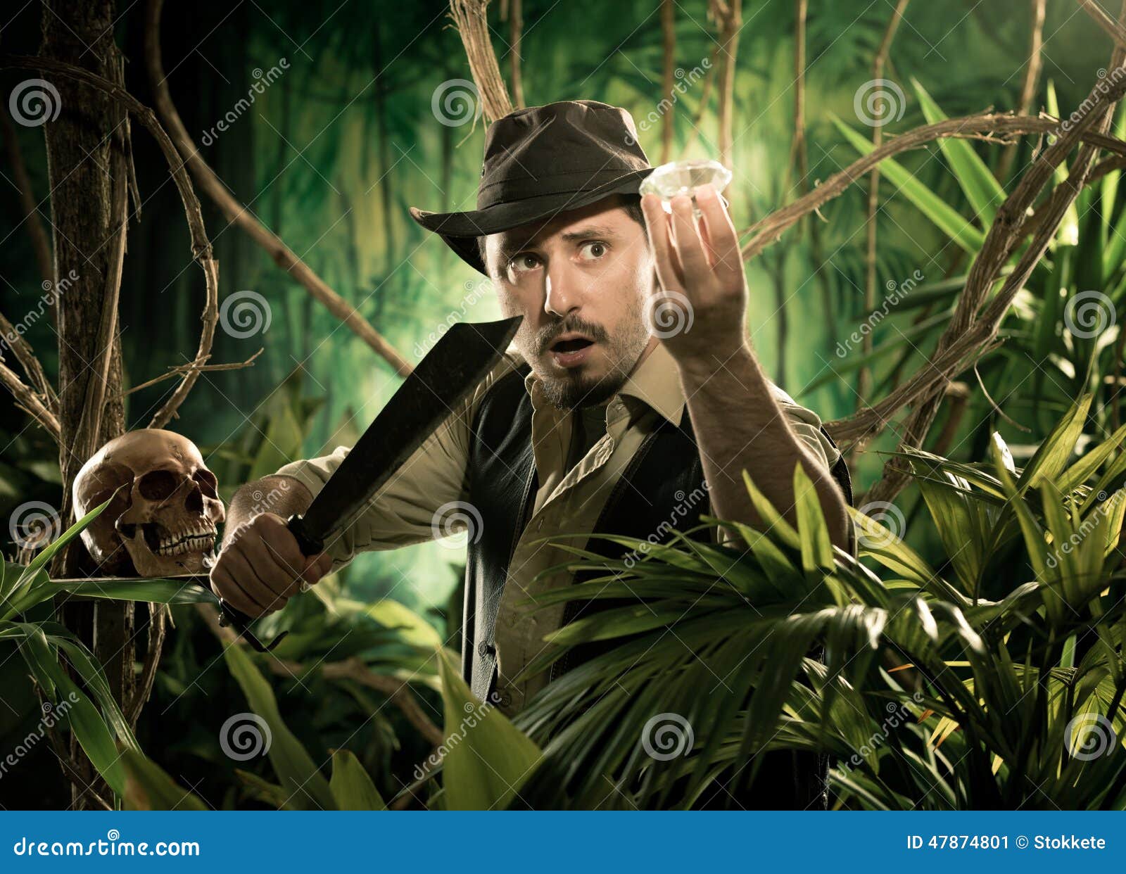 Explorer Finding A Precious Treasure In The Jungle Royalty-Free Stock ...