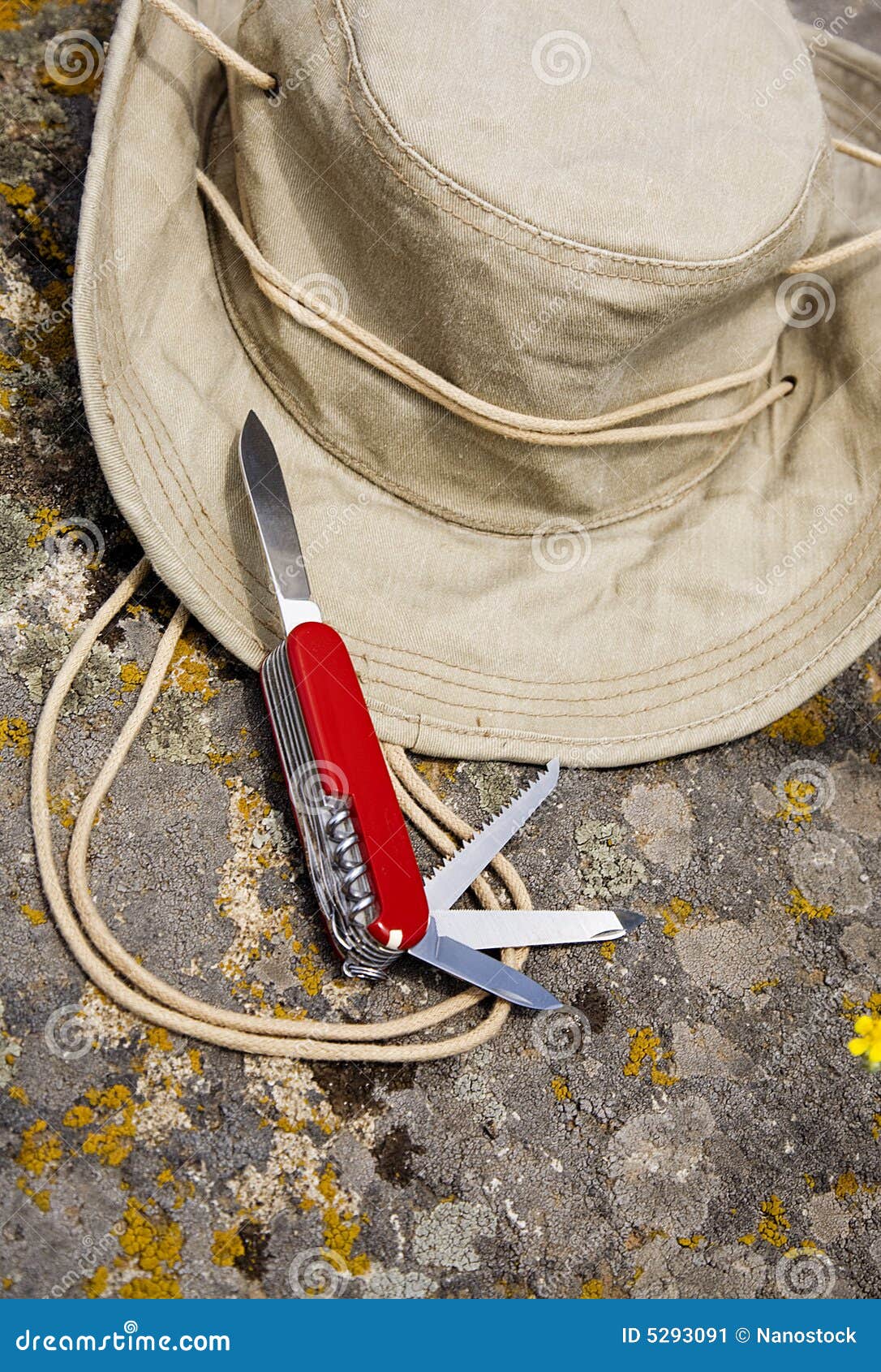 Explorer Hat and Swiss Army Knife Stock Image - Image of freedom, knife ...