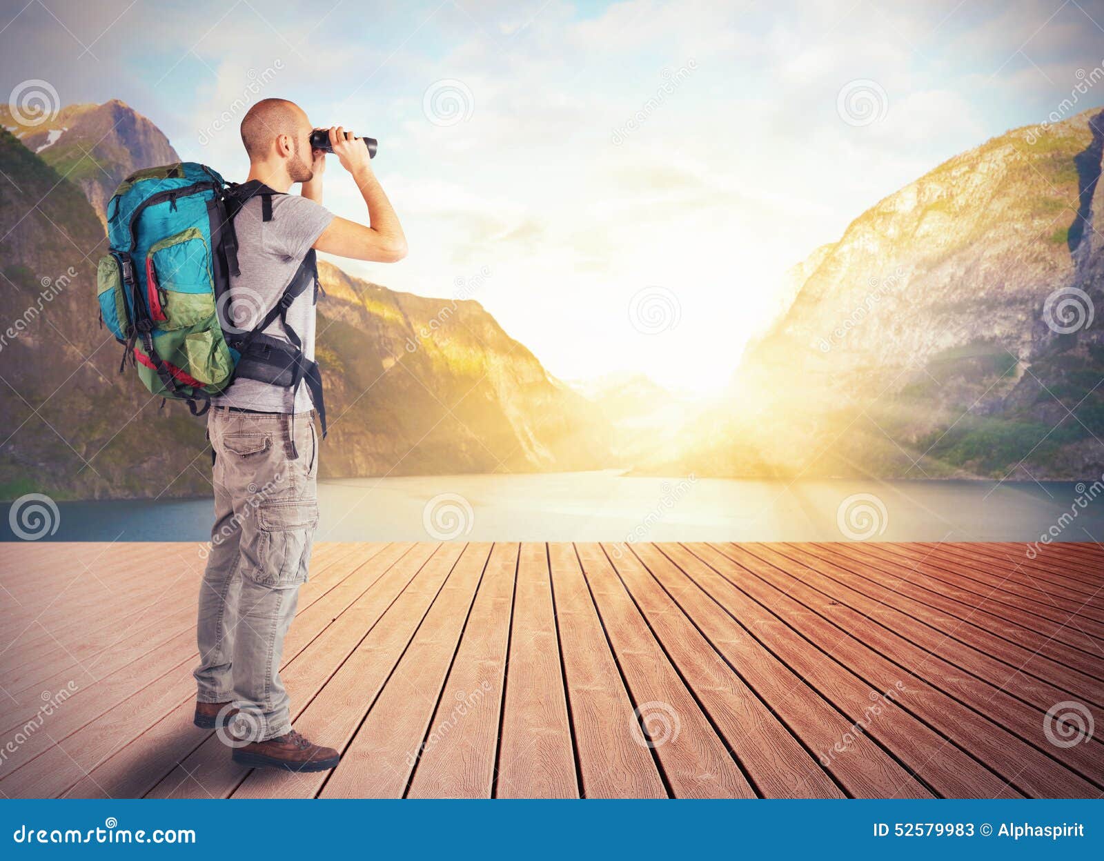 Explorer in a lake stock image. Image of lake, hiker - 52579983