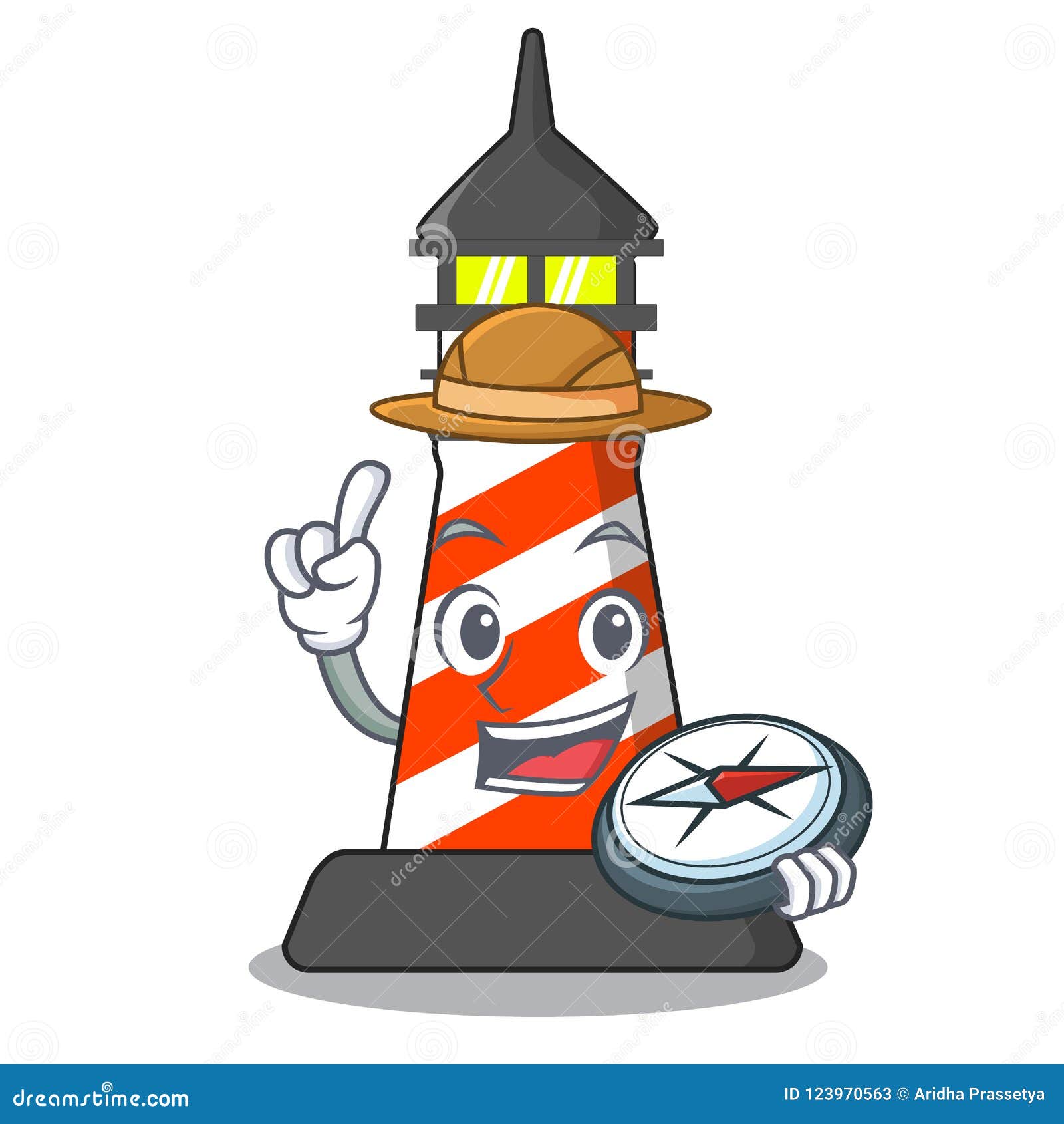 Explorer Lighthouse on the Beach Mascot Stock Vector - Illustration of ...