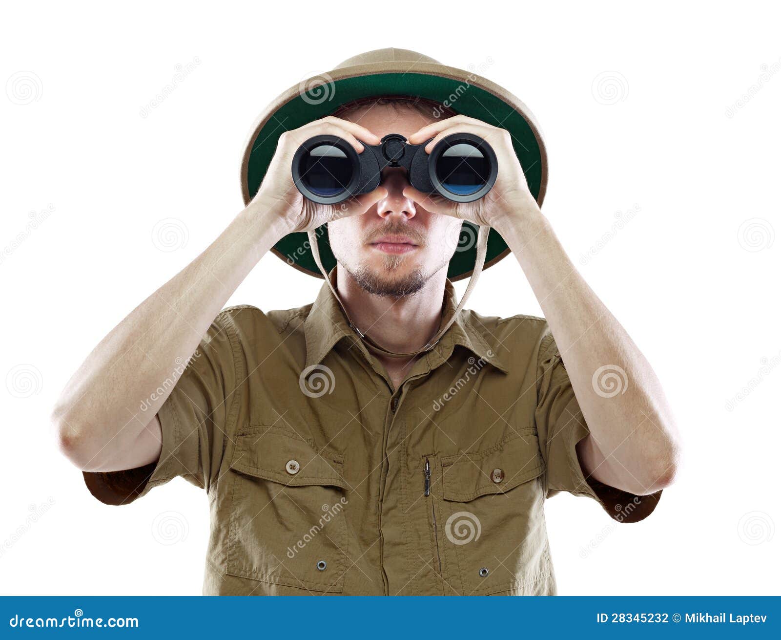 Explorer Looking through Binoculars Stock Photo - Image of portrait ...