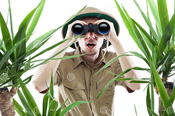 Explorer Looking through Binoculars Stock Photo - Image of male ...