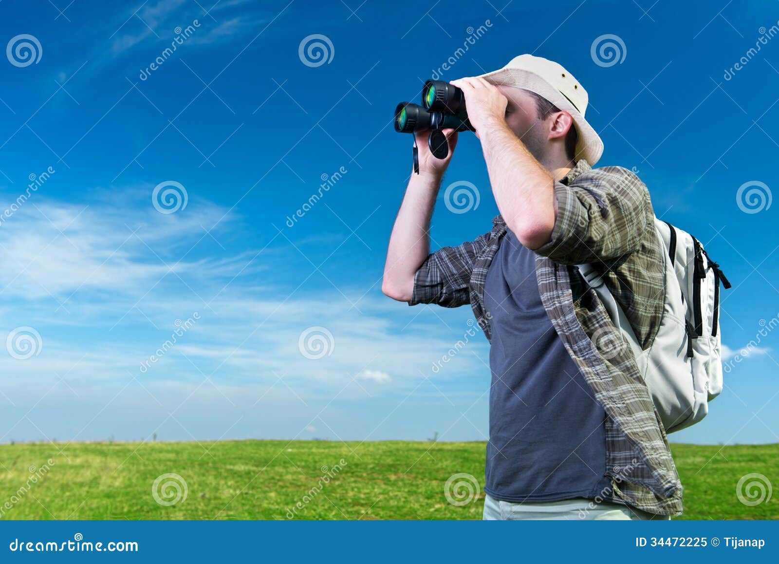 Explorer Looking through Binoculars Stock Image - Image of backpack ...