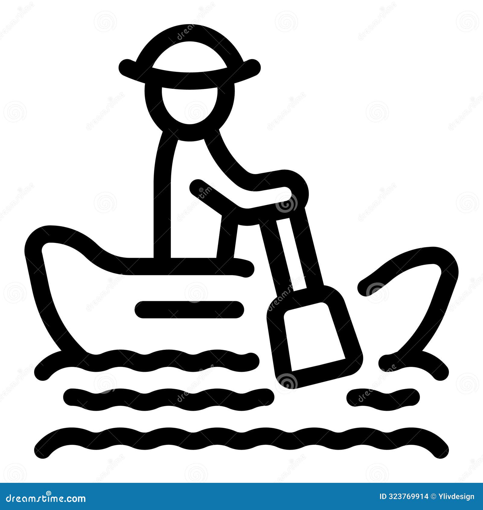 Explorer Man Rowing Boat Wearing Hat Icon Outline Style Stock Vector ...