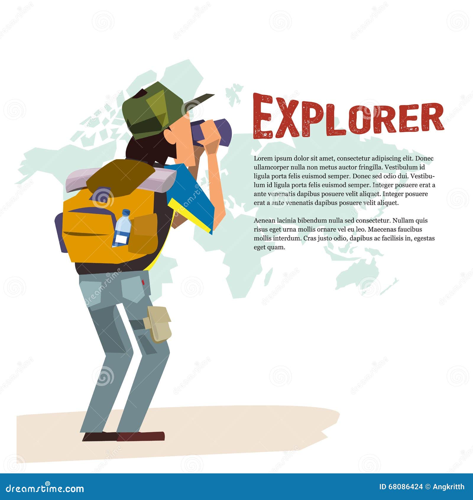 Explorer Man with Telescope. Backpacker Character Stock Illustration ...