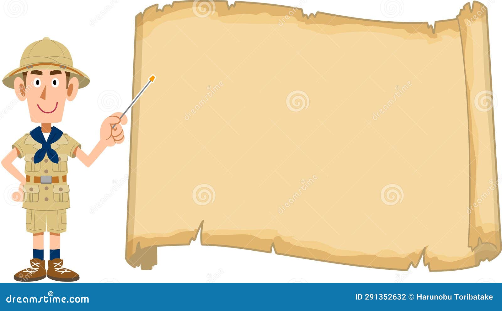 Explorer Pointing at a Blank Old Map Stock Vector - Illustration of ...