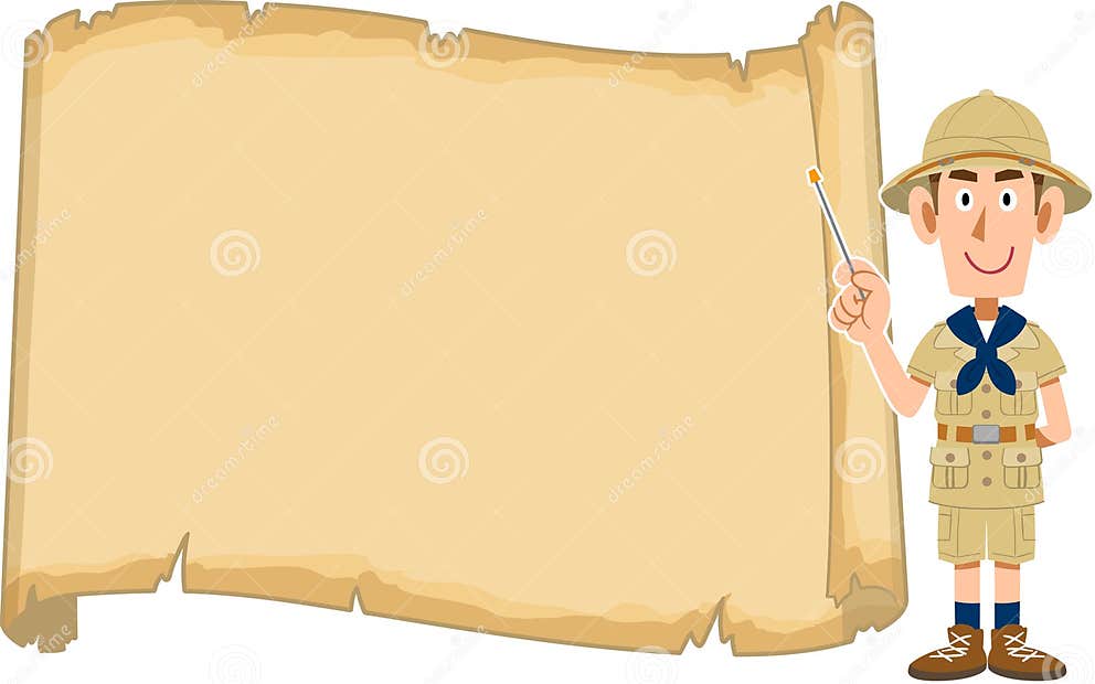 Explorer Pointing at a Blank Old Map Stock Vector - Illustration of ...
