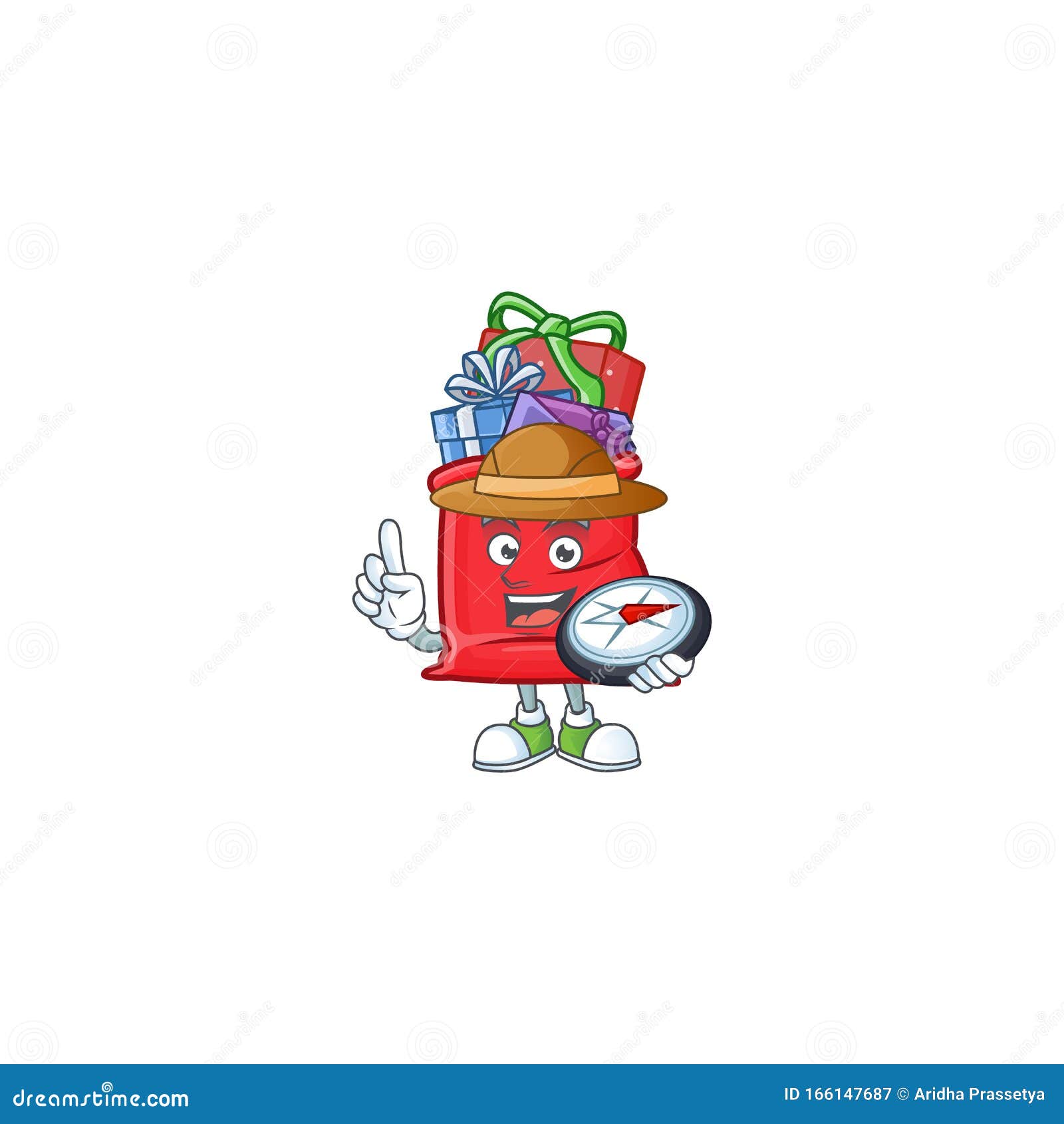 Explorer Santa Bag Full of Gift Cartoon Character Holding a Compass ...
