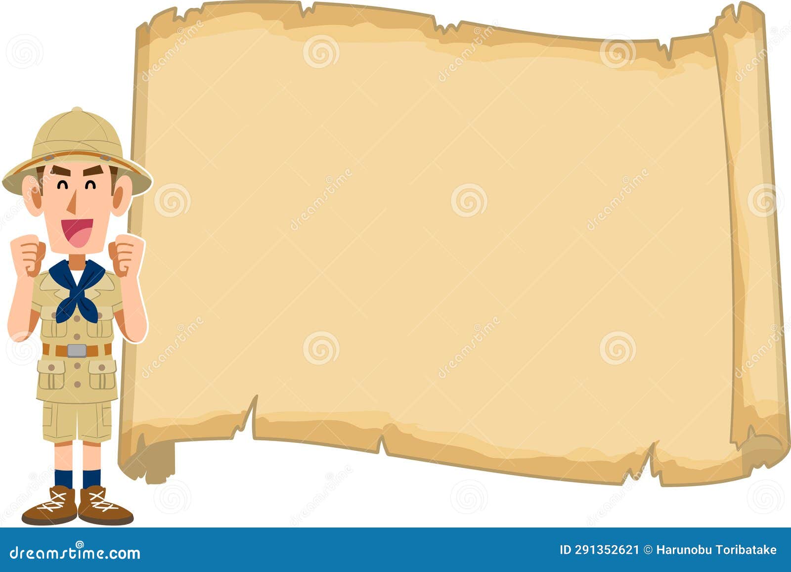Explorer Smiling in Front of a Blank Old Map Stock Vector ...
