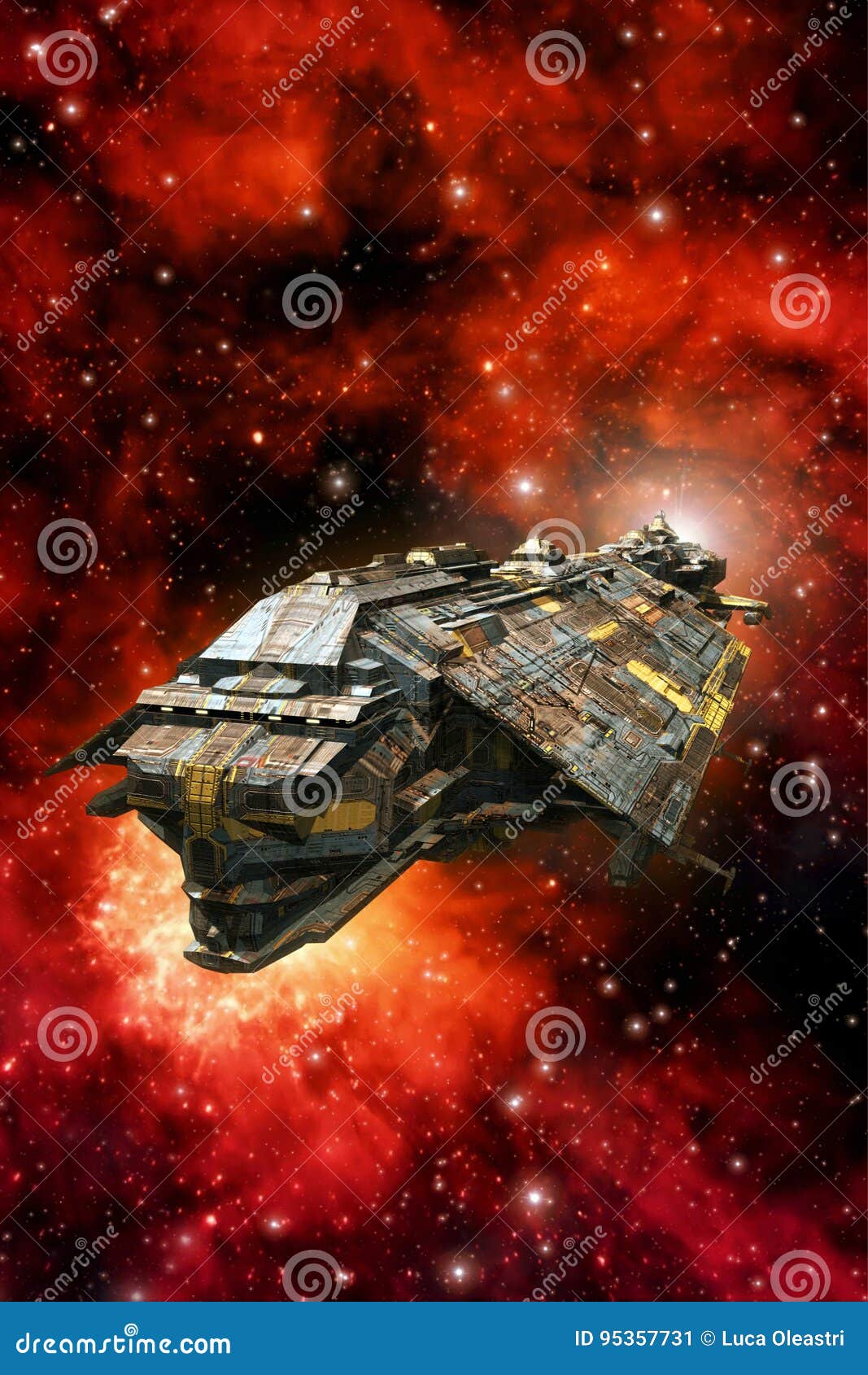 Explorer Spaceship and Nebula Stock Illustration - Illustration of book ...