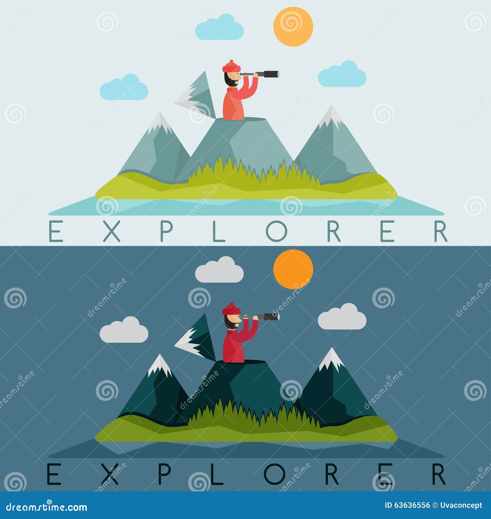 Explorer with Spyglass on the Background of Snow Stock Vector ...